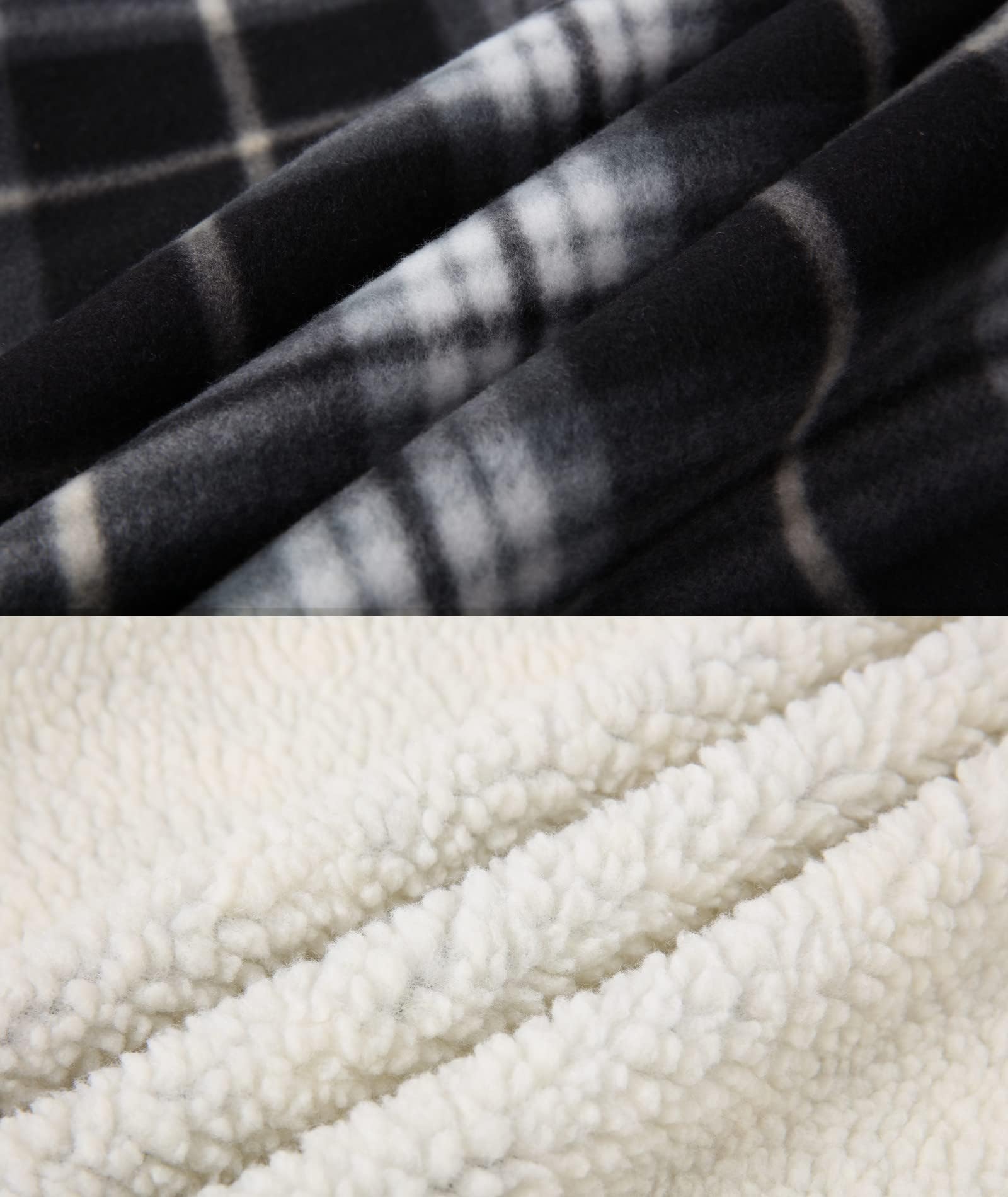 SCODI Men's Flannel Shirt Jacket Fleece Sherpa Lined Plaid Jackets Coat Full Zip Up Hoodie Winter Outwear Black White Large