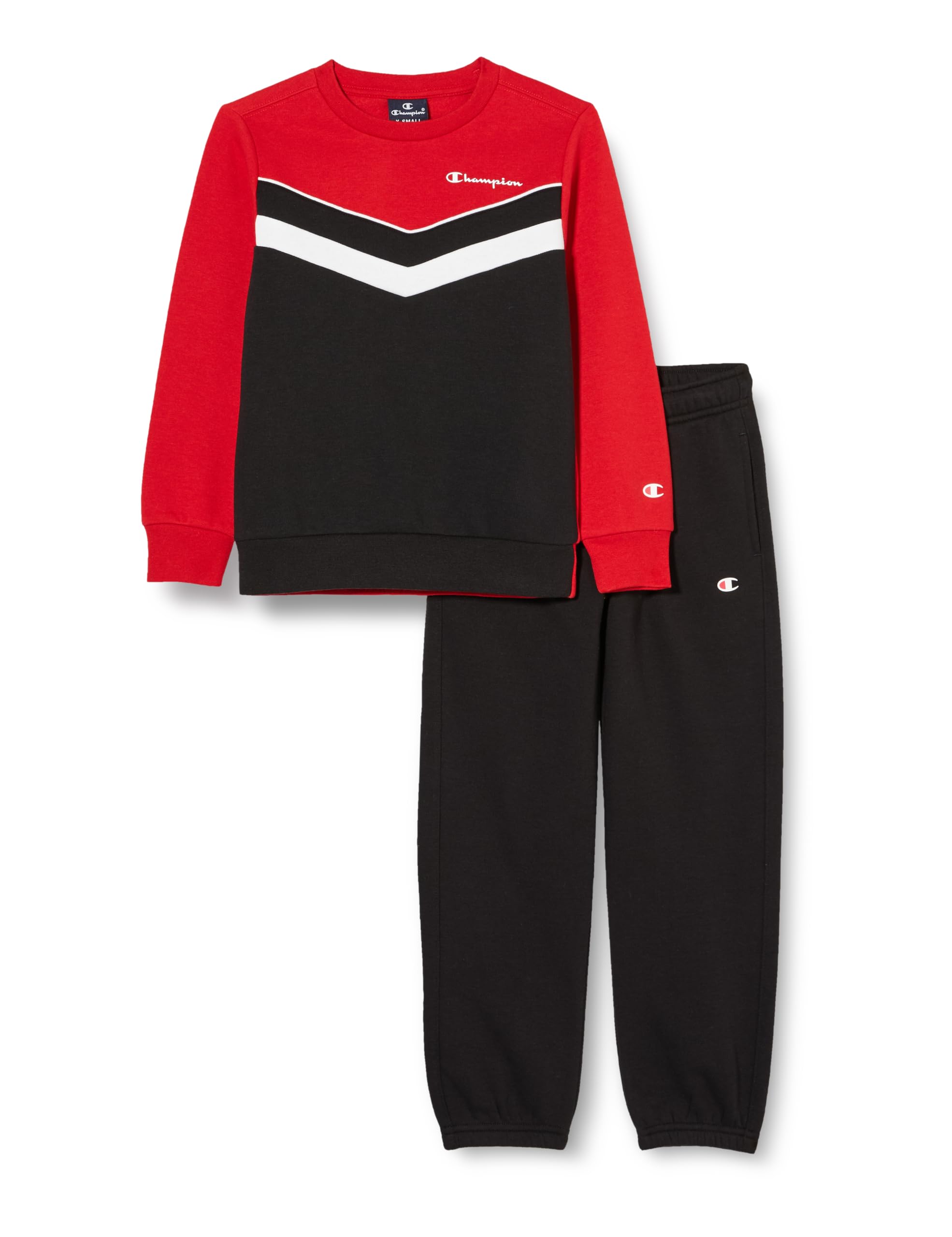 Champion Boy's Crewneck Suit Athletic Sports Kids Tracksuit Set (Rosso Scuro/Nero, 128/7-8 Years)