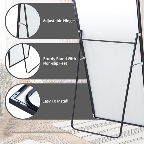 LFT HUIMEI2Y Full Length Mirror 71"x32", Standing Hanging or Leaning Against Floor Tempered Mirrors, Wall-Mounted Full Body Dressing Mirror with Aluminum Alloy Frame for Living Room, Bedroom, Black
