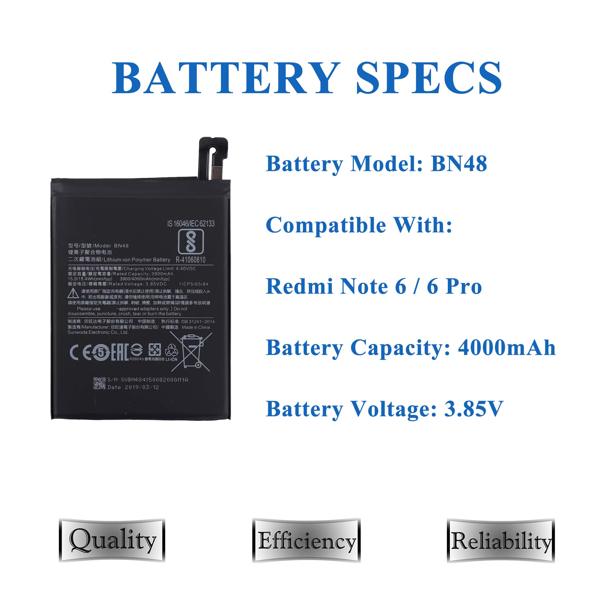 MAXSHARKS New Upgraded Battery for Redmi Note 6 / Redmi Note 6 Pro, BN48 Replacement Battery Compatible with Redmi Note 6 / Redmi Note 6 Pro, with Repair Tools & Instruction