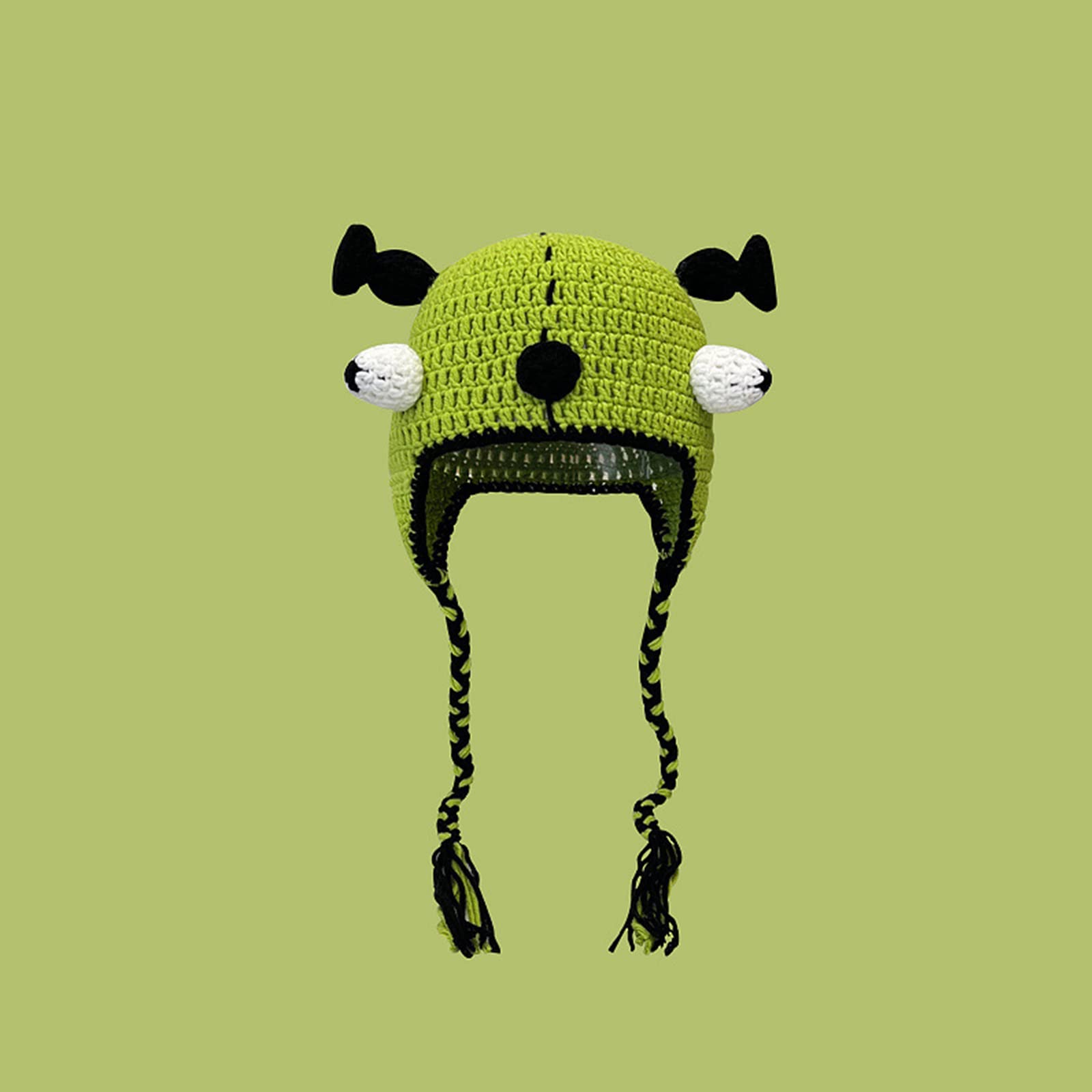 JOYEAR Devil Hat,Crochet Funny Hat,Silly Hats,Cute Cartoon Winter Warm Hat,Suitable for Children and Adults Green