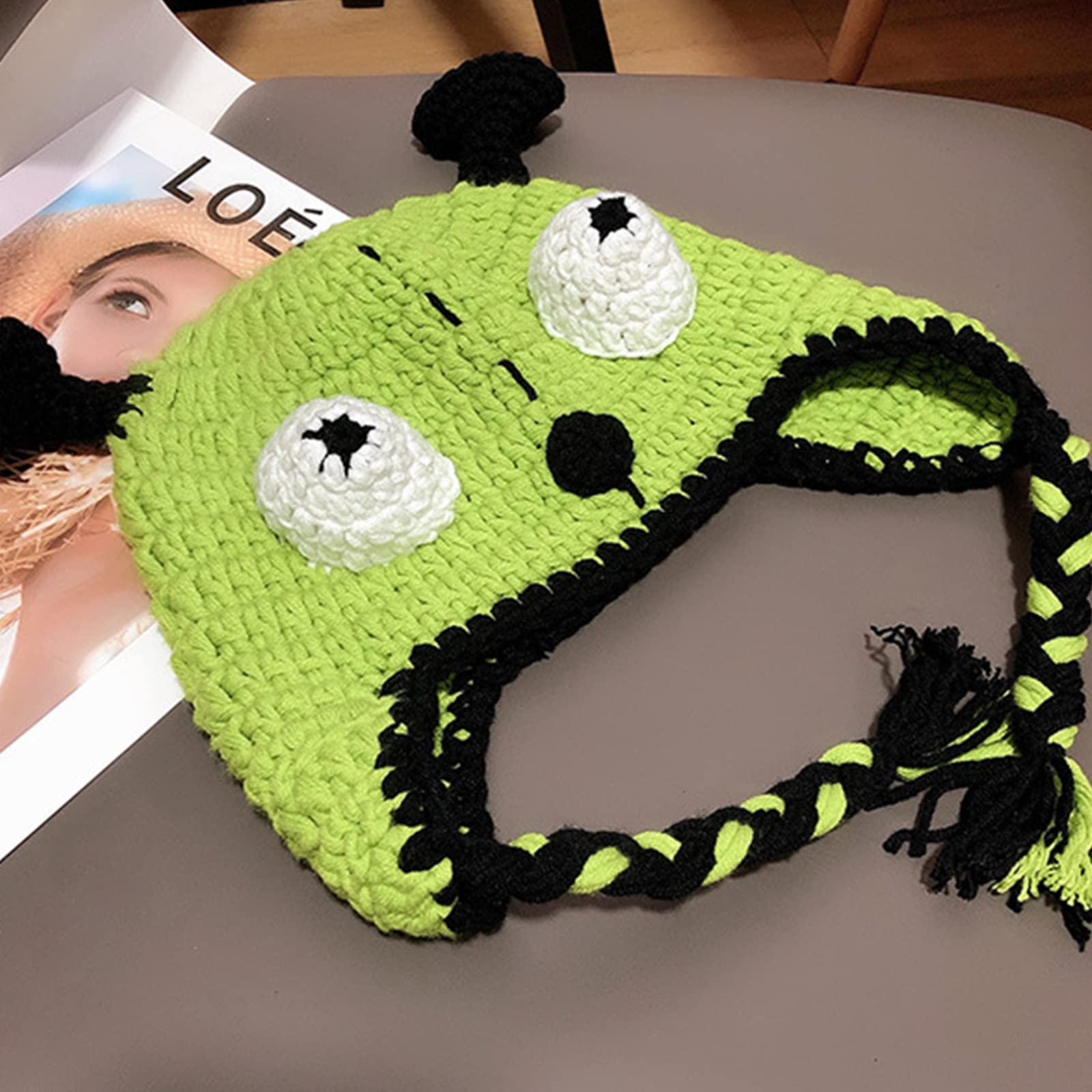 JOYEAR Devil Hat,Crochet Funny Hat,Silly Hats,Cute Cartoon Winter Warm Hat,Suitable for Children and Adults Green