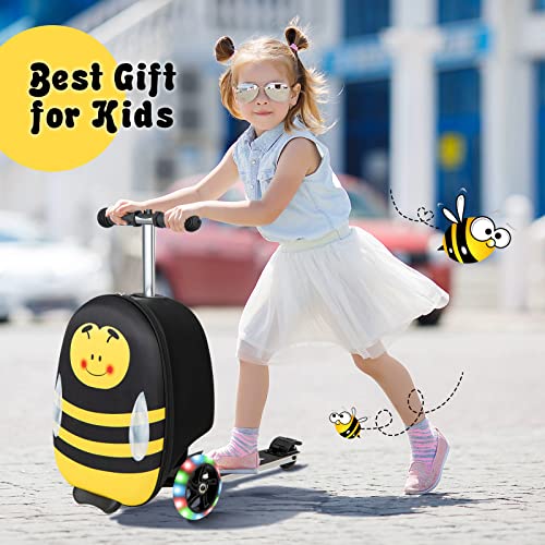 HONEY JOY Kids Scooter Suitcase, 18” Children Carry on Scooter Luggage w/Light-up LED Wheels, Waterproof Shell & Retractable Handle, Lightweight Foldable Ride on Suitcase
