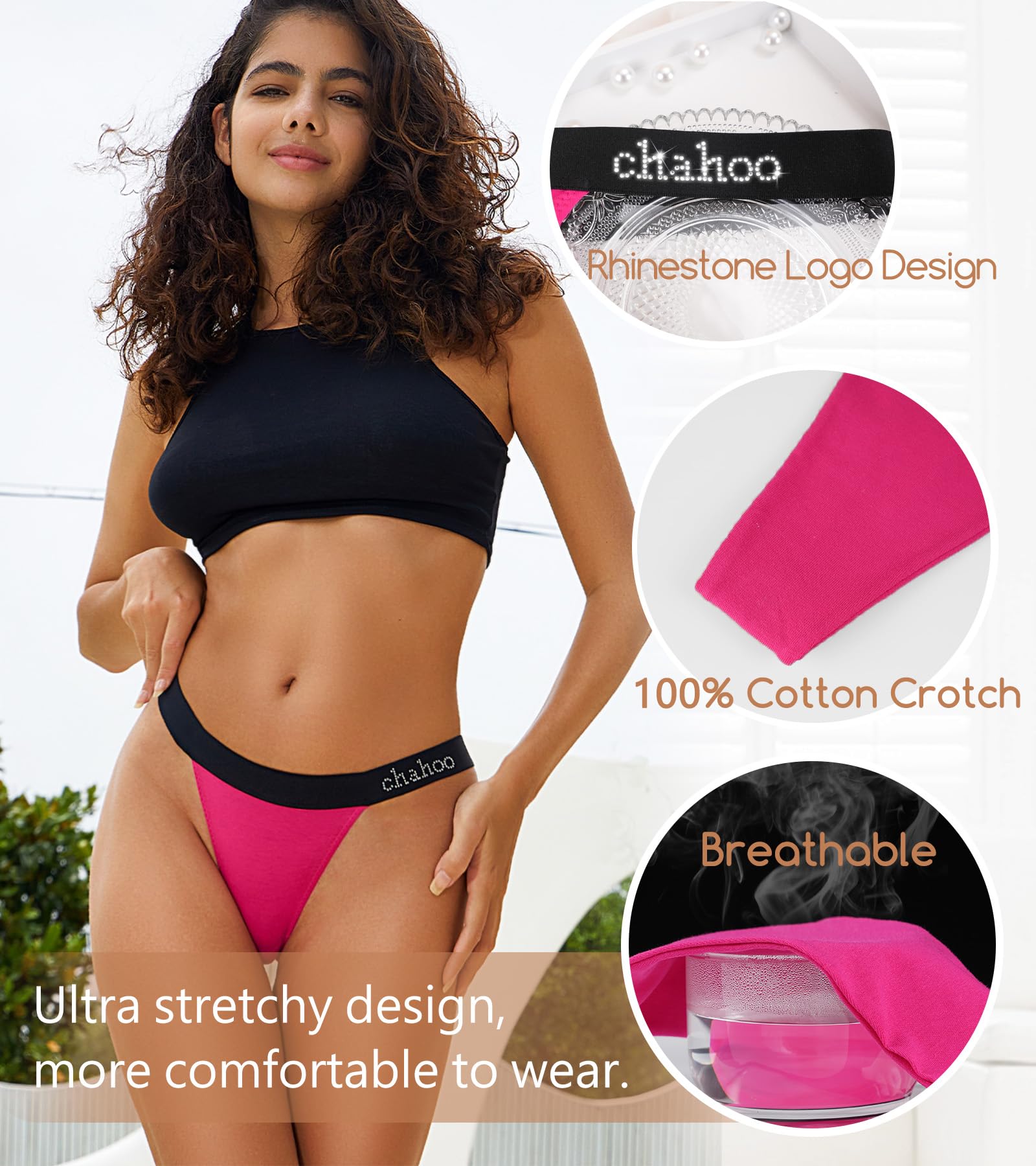 chahoo Thongs for Women Pack Sexy G String Thongs for Women Cotton Panties Low Rise Soft T-back Underwear women 5 Pack