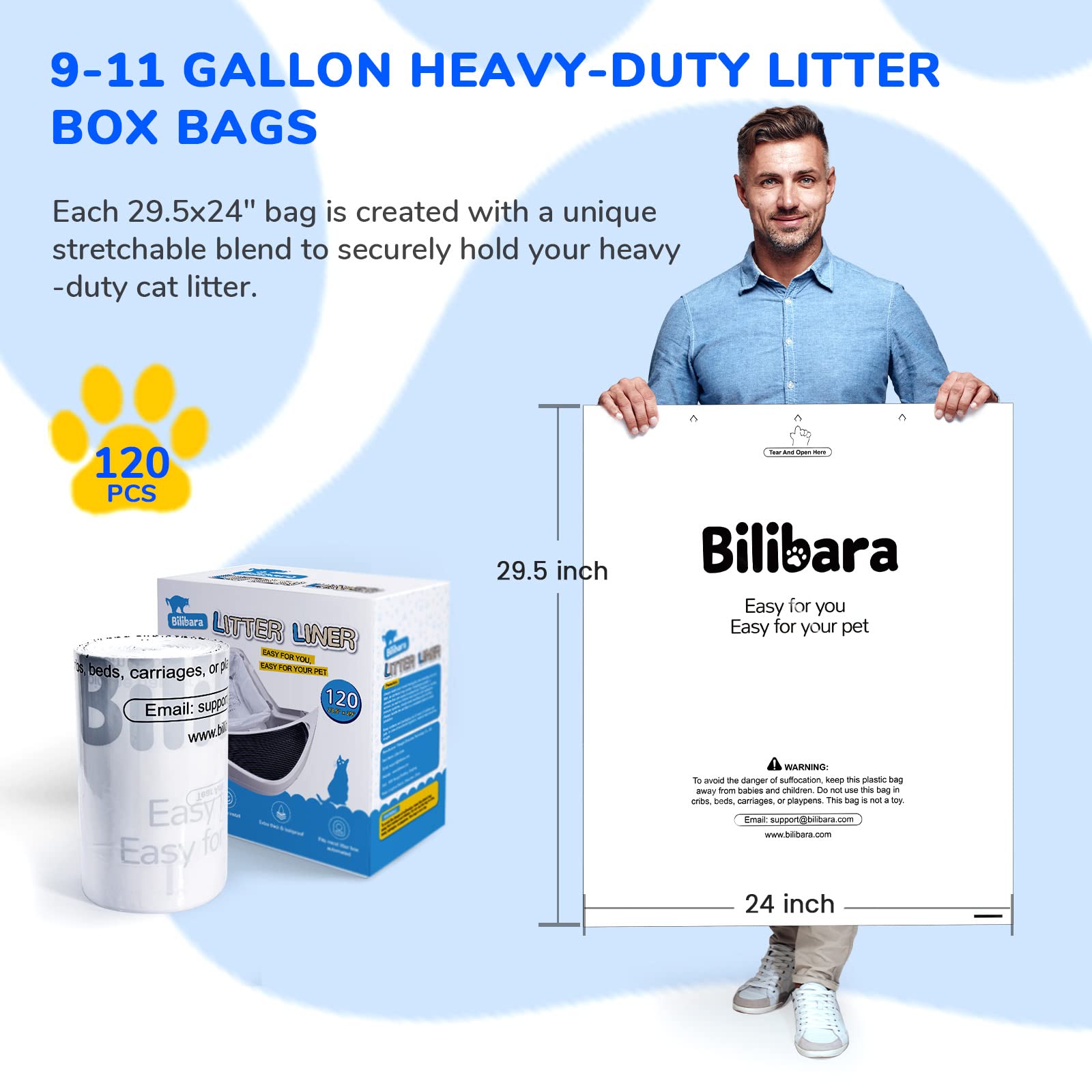 Bilibara Litter Box Liner Bag Compatible with Cat litter Box 3 and 4, 120 Pack - Extra Thick Waste Bags for Self-Cleaning Pet Kitty Litter Box Drawer Liners, 9-11 Gallons Home/Kitchen Trash Bags