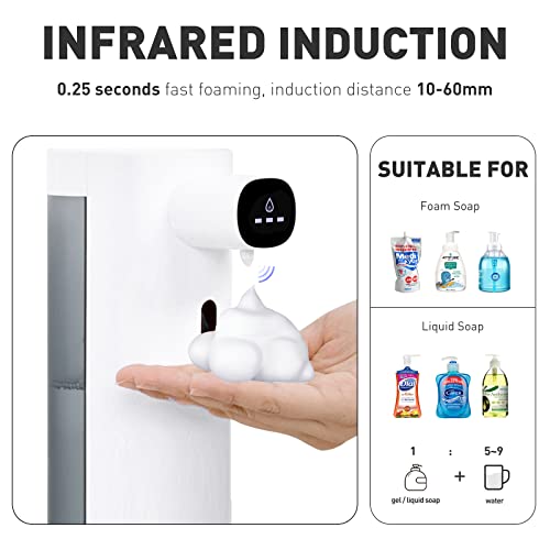 Bertreno Automatic Soap Dispenser, Foaming Soap Dispenser USB Rechargeable Touchless Hand Soap Dispenser with 3 Adjustable Soap Volume for Kitchen Bathroom 300ml