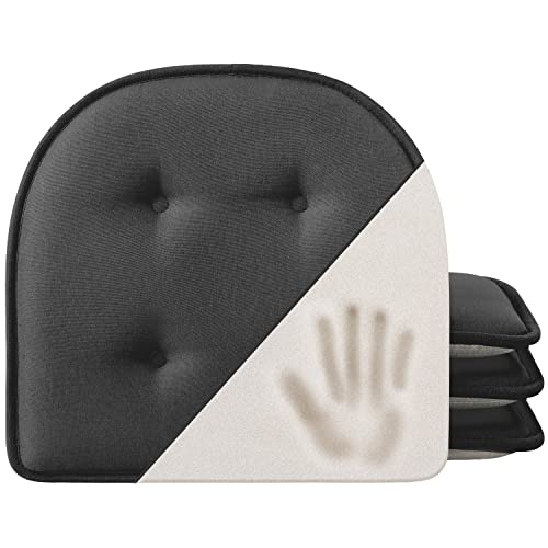 Cozyide U-Shaped Chair Cushions for Dining Chairs 4 Pack, Memory Foam Chair Pads with Tufted Design and Non-Slip Backing, 17" x 16", Dark Grey
