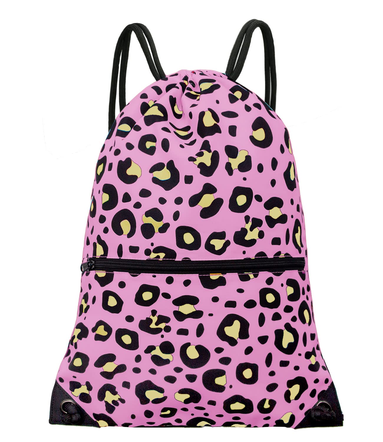 HOLYLUCK Drawstring Backpack Bag Sport Gym Sackpack (Pink leopard)
