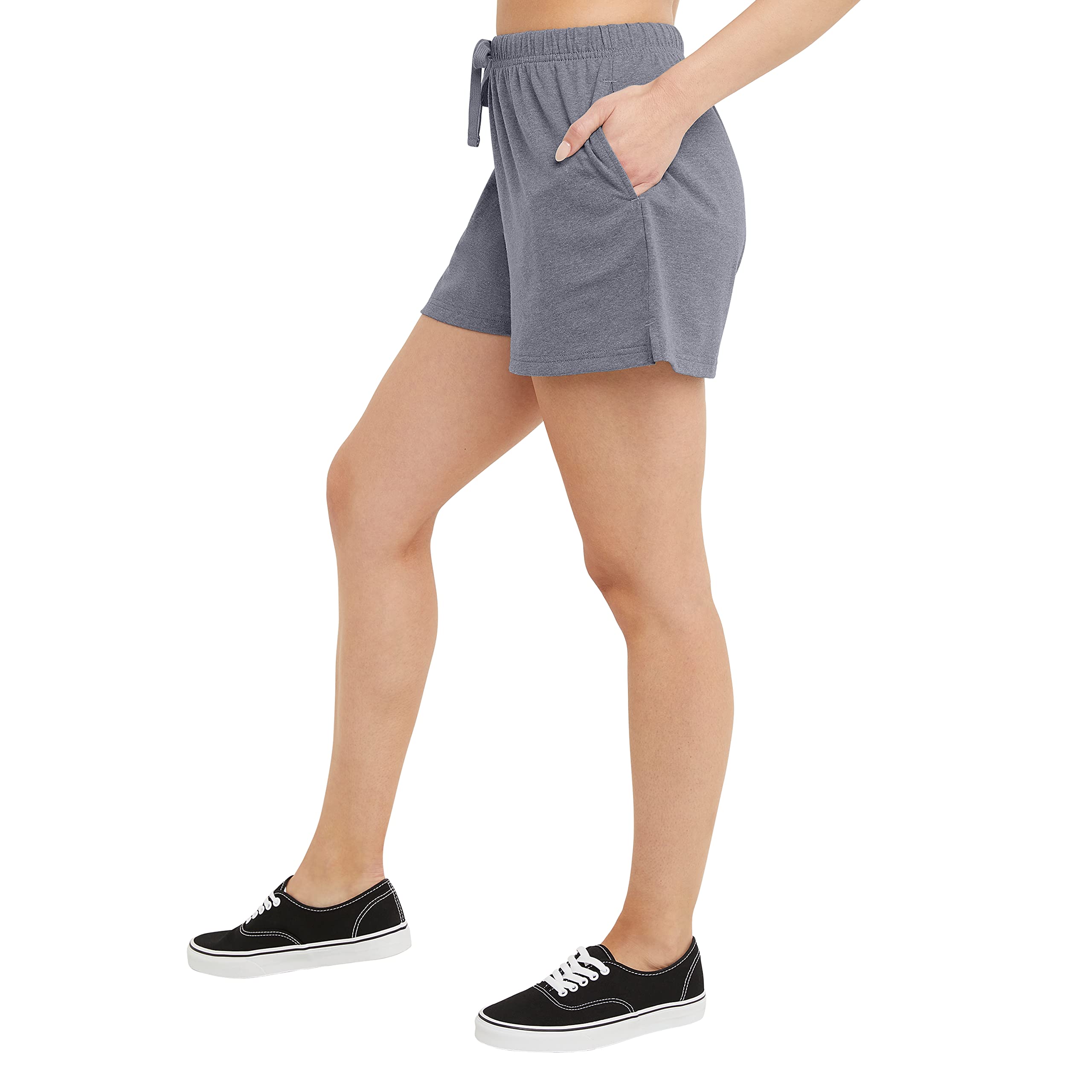 Hanes Comfortblend Women's Originals Tri-Blend Pockets, Lightweight Jersey Shorts, 2.5", Athletic Navy PE Heather, Medium