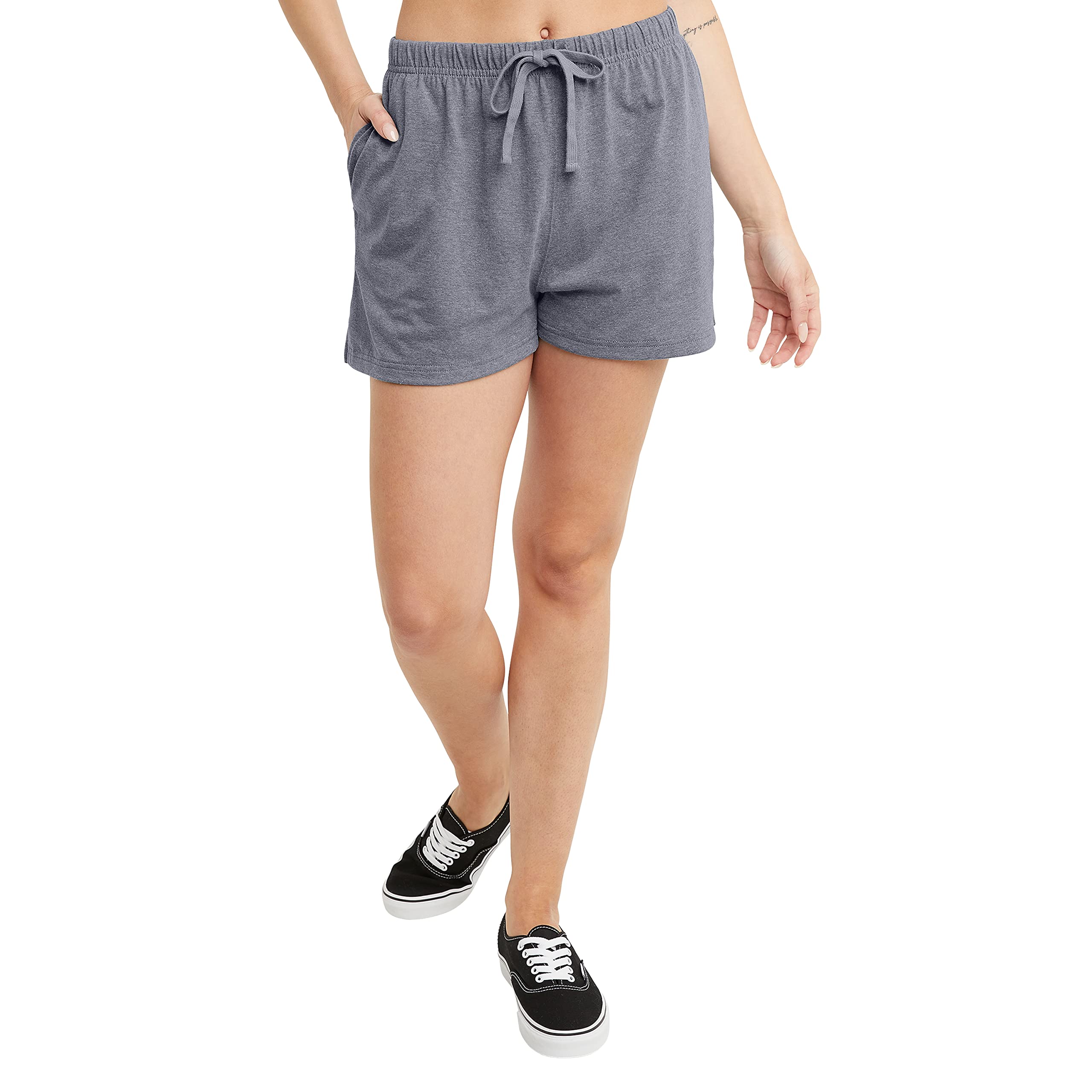 Hanes Comfortblend Women's Originals Tri-Blend Pockets, Lightweight Jersey Shorts, 2.5", Athletic Navy PE Heather, Medium