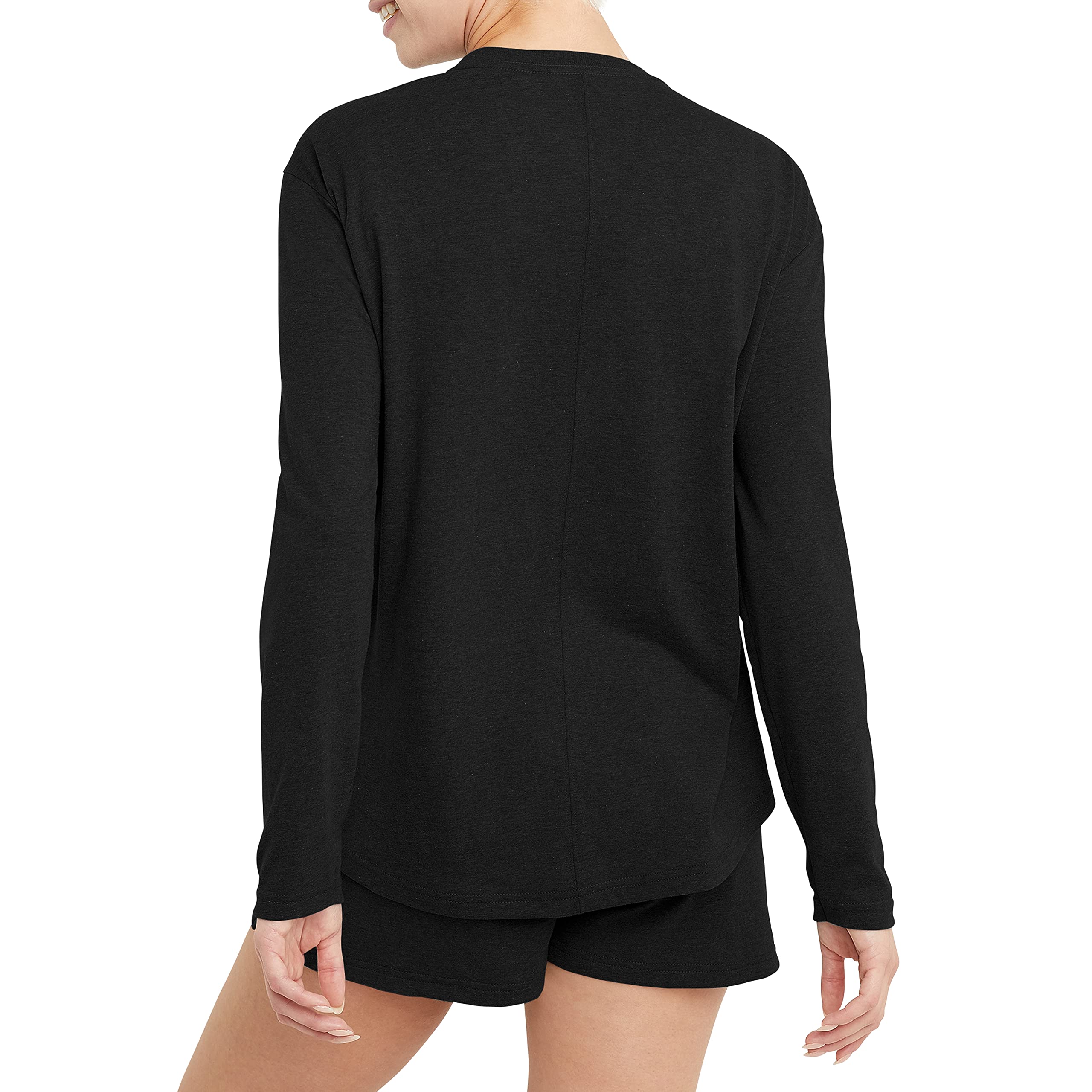 Hanes Comfortblend Standard Originals Tri-Blend Long-Sleeve T-Shirt, Crewneck Tee for Women, Relaxed Fit, Plus Sizes, Black, Small