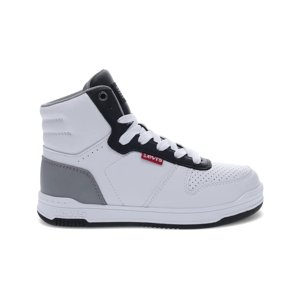 Levi's Kids Drive Hi Synthetic Leather Casual Hightop Sneaker Shoe, White/Black/Grey, 13 M
