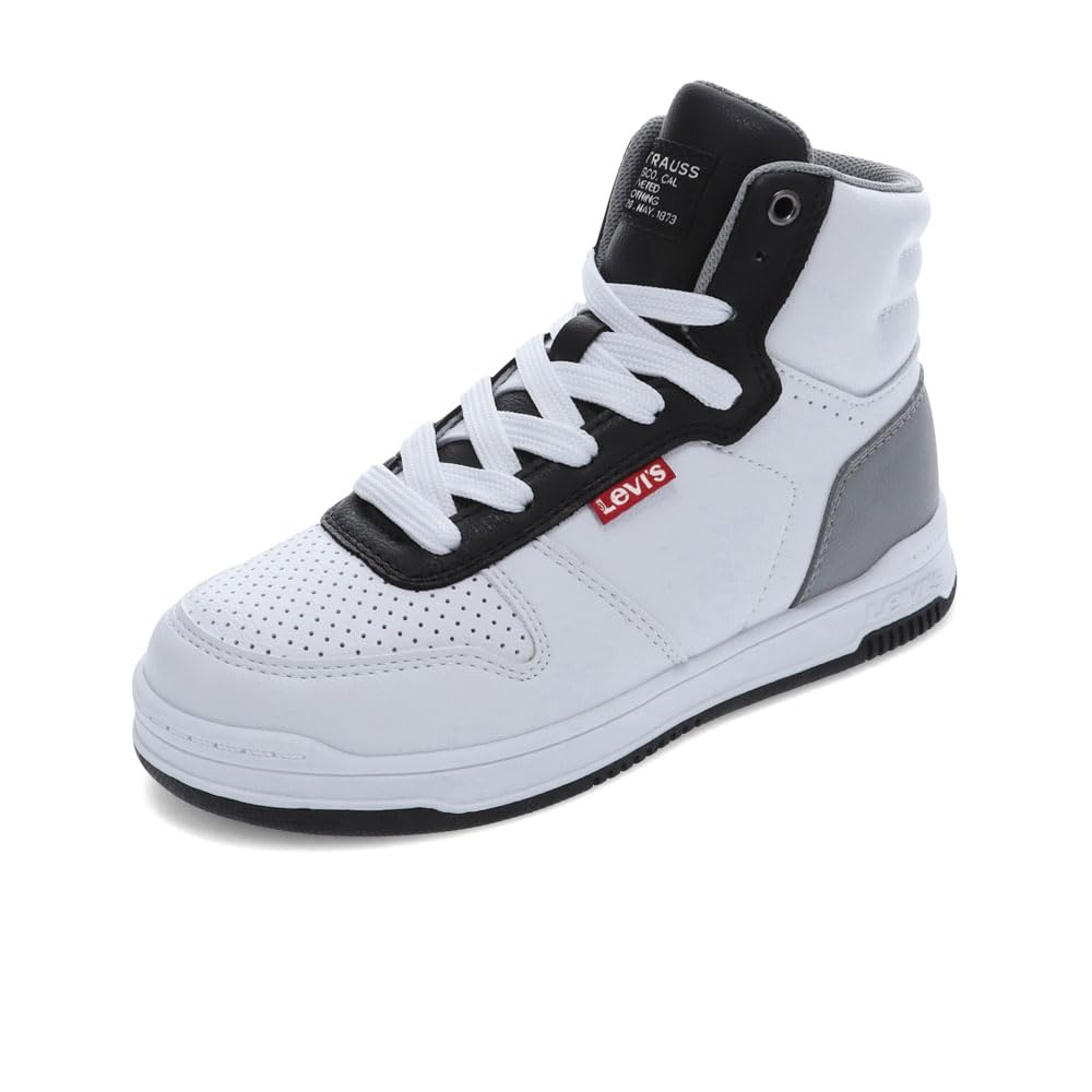 Levi's Kids Drive Hi Synthetic Leather Casual Hightop Sneaker Shoe, White/Black/Grey, 13 M