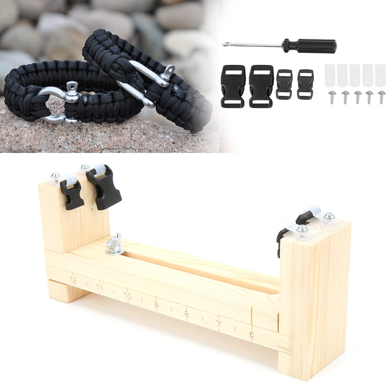plplaaobo macrame clampUmbrella Rope Bracelet Tool Kit, Multifunctional Bracelet Making Woven, DIY Paracord Jig Woven Wooden Frame Outdoor Knitting Tool Kit