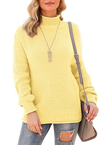 Jouica Women's Winter Long Batwing Sleeve Sweaters Turtle Neck Casual Comfy Pullover Jumpers Tops,RF Yellow,Small