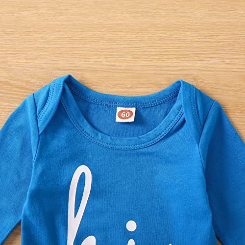 GRNSHTS Newborn Baby Boy Romper Coming Home Outfits Letter Print Bodysuit Jumpsuit+Hat+Gloves 3PCS Clothes Set (Royal Blue, Newborn)