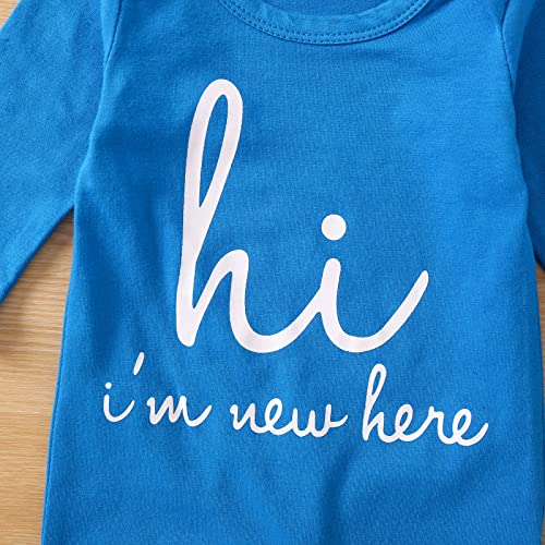 GRNSHTS Newborn Baby Boy Romper Coming Home Outfits Letter Print Bodysuit Jumpsuit+Hat+Gloves 3PCS Clothes Set (Royal Blue, Newborn)