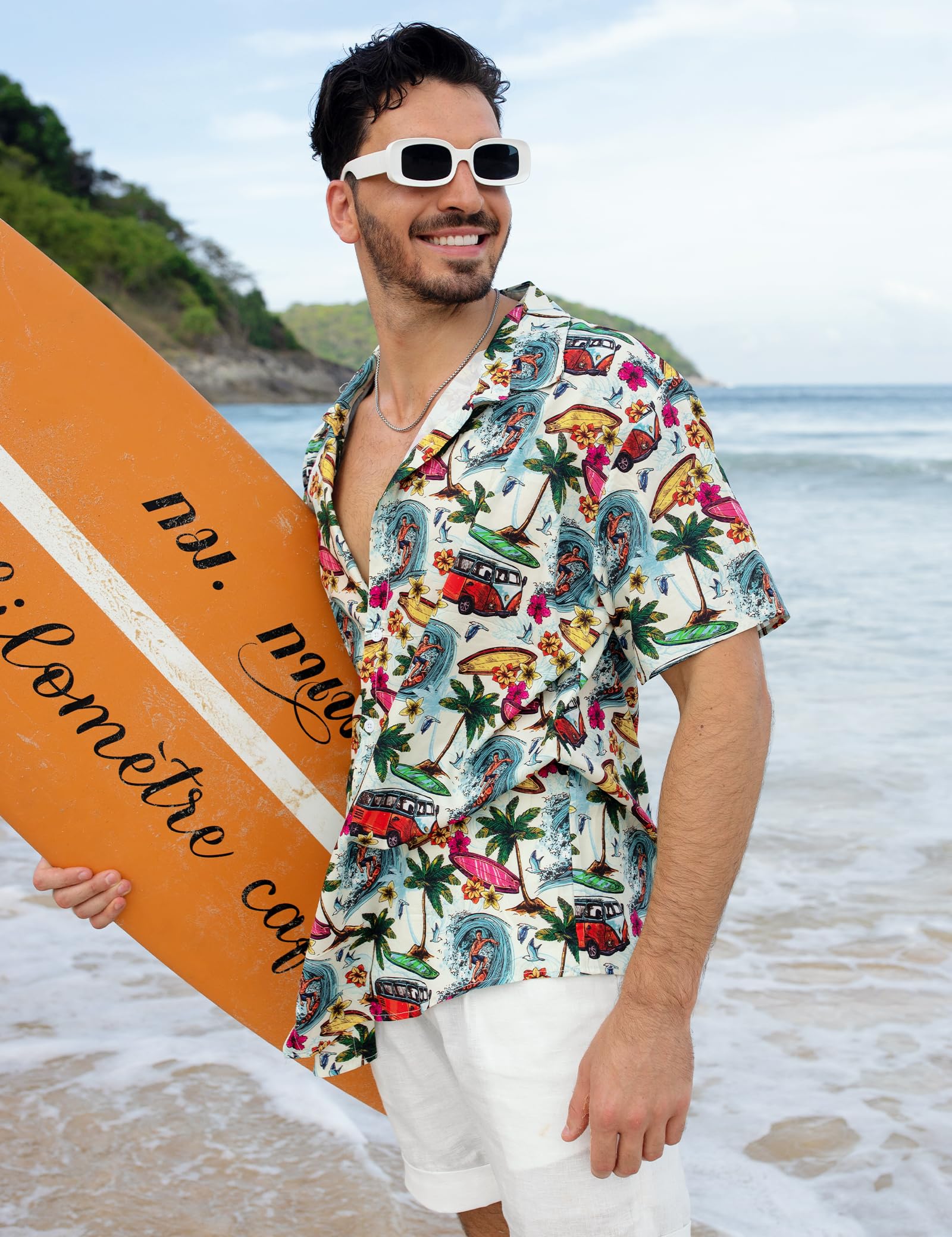 Yoimira Hawaiian Shirts for Men, Print Mens Casual Short Sleeve Button Down Shirts Floral Aloha Beach Shirt Beige