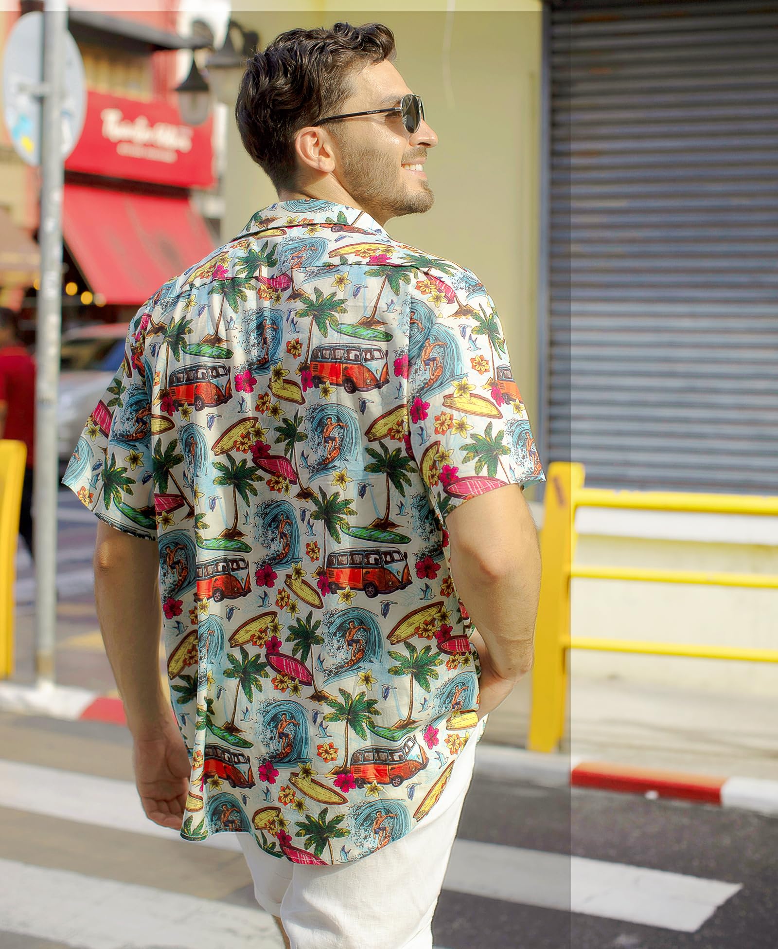Yoimira Hawaiian Shirts for Men, Print Mens Casual Short Sleeve Button Down Shirts Floral Aloha Beach Shirt Beige