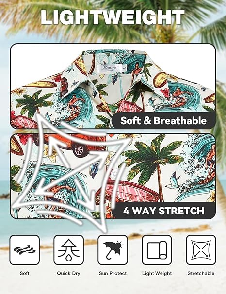 Yoimira Hawaiian Shirts for Men, Print Mens Casual Short Sleeve Button Down Shirts Floral Aloha Beach Shirt Beige