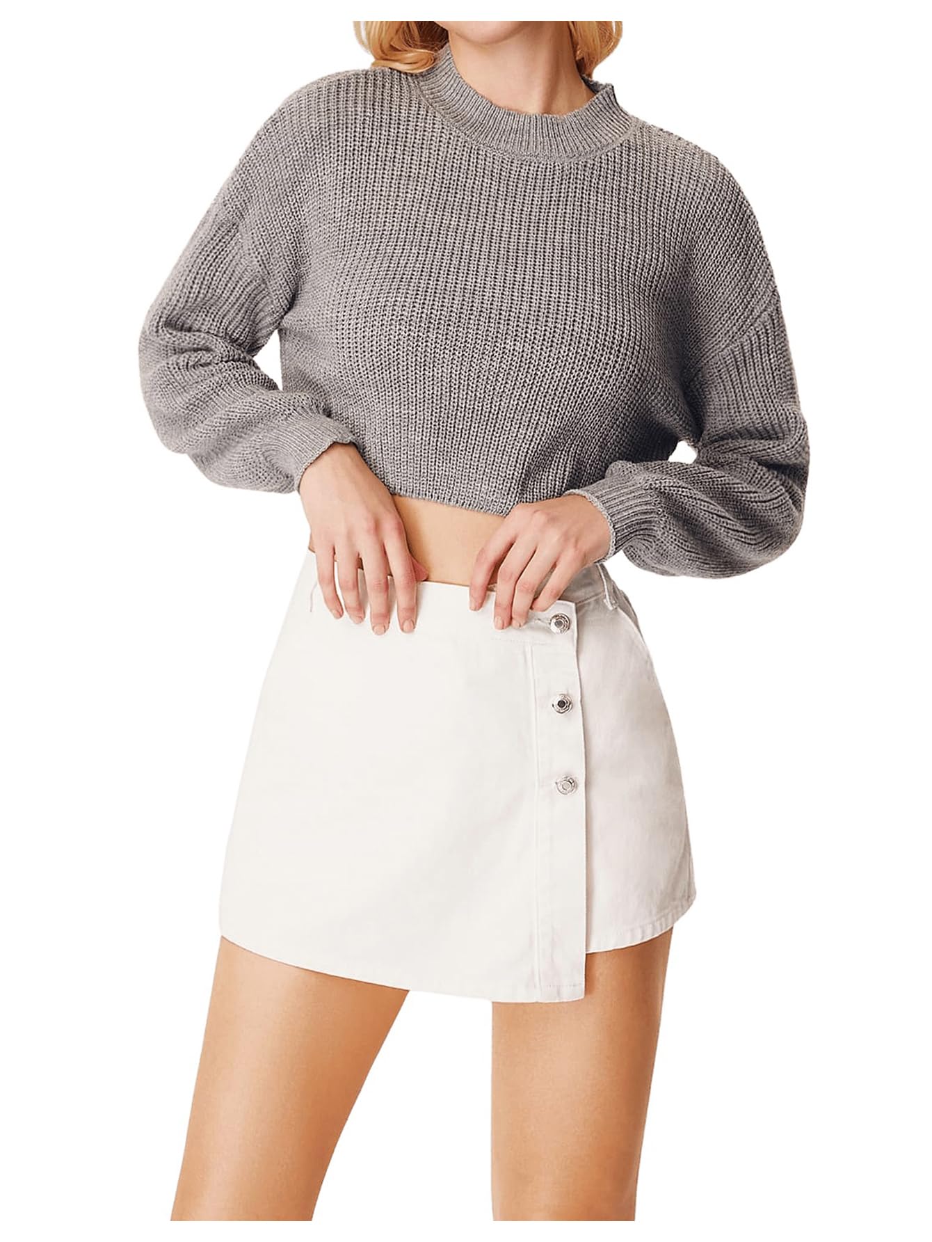 WDIRARA Women's High Waisted Button Front Denim Skort Asymmetrical Hem Skirt Shorts White XL