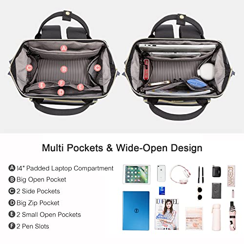 LOVEVOOK Laptop Backpack for Women Backpack Purse 14 Inch Travel Work Backpack Nurse Teacher Bag Large Capacity Computer Backpack with USB Port