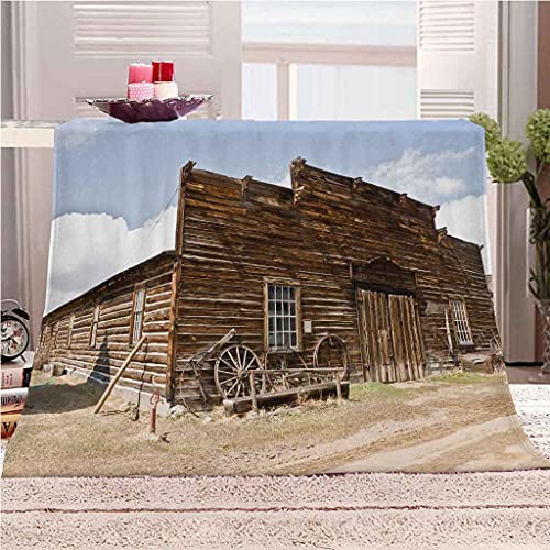 NARBOR Soft Fleece Throw Blanket - Fluffy Microfiber Solid Blankets for Bed and Couch Double/Single Size - 59X79Inch Vintage Wooden House Printed Flannel Blanket for Bed, Couch and Sofa