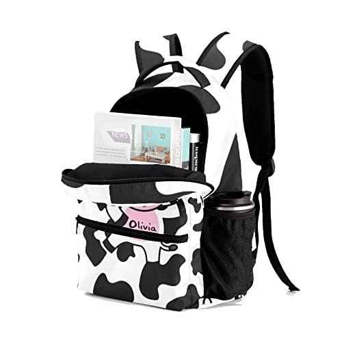 zaaprintblanket Personalized Little Cow Black White with Text Name Casual Bags Waterproof Backpack for Unisex Adult Gift