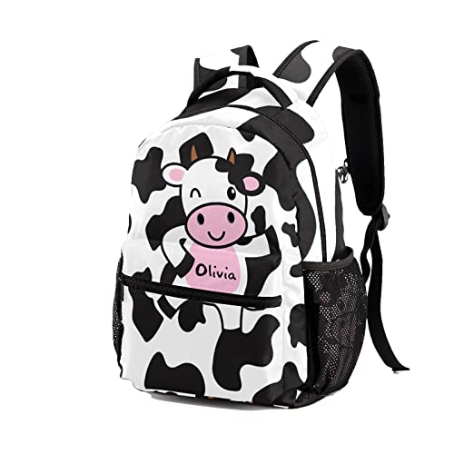 zaaprintblanket Personalized Little Cow Black White with Text Name Casual Bags Waterproof Backpack for Unisex Adult Gift