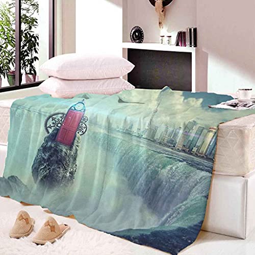 NARBOR Soft Fleece Throw Blanket - Fluffy Microfiber Solid Blankets for Bed and Couch Double/Single Size - 59X79Inch Red, Wooden Door Printed Flannel Blanket for Bed, Couch and Sofa