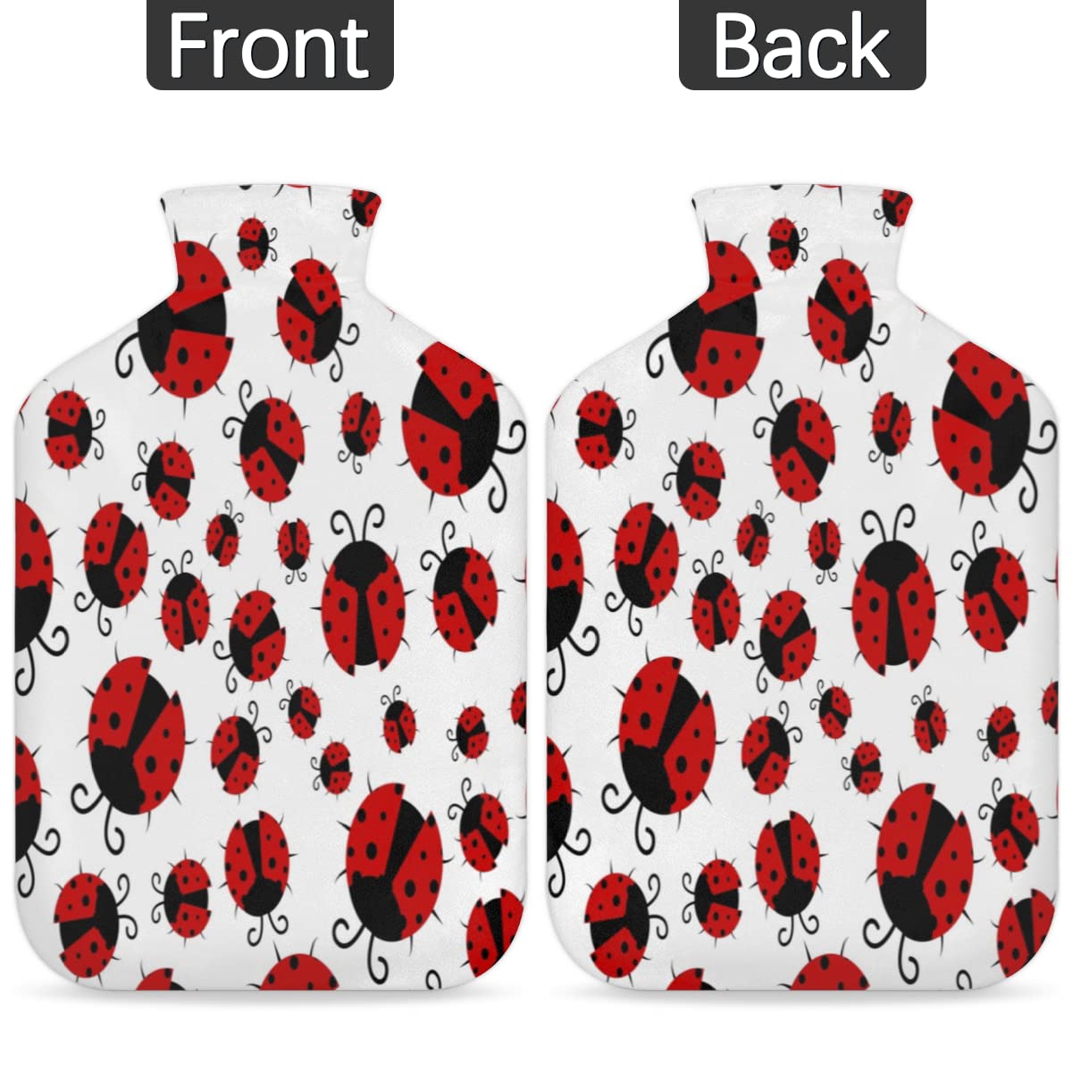 Red Ladybug Hot Water Bottle with Cover 2L, Ladybug PVC Hot Water Bag for Hand Feet Warmer, Pain Relief,Hot Compress and Cold Therapy