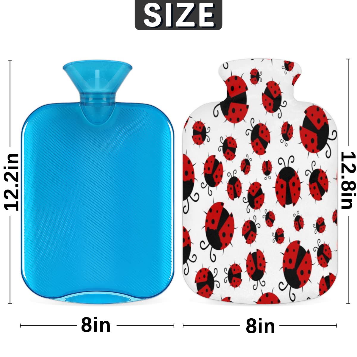 Red Ladybug Hot Water Bottle with Cover 2L, Ladybug PVC Hot Water Bag for Hand Feet Warmer, Pain Relief,Hot Compress and Cold Therapy