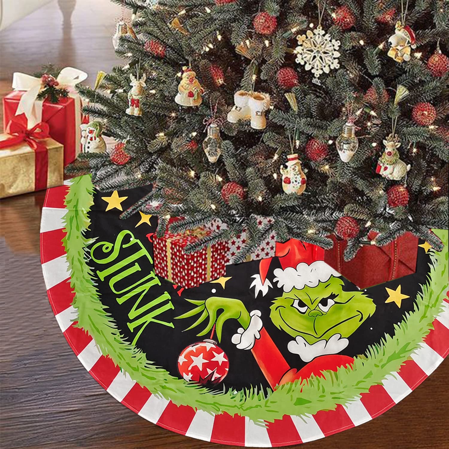 Christmas Tree Skirt 47 Inches Xmas Tree Skirt Christmas Trees Skirt Farmhouse Christmas Ornaments for Holiday Party Christmas Tree Mat Christmas Decorations Holiday Party Indoor Outdoor
