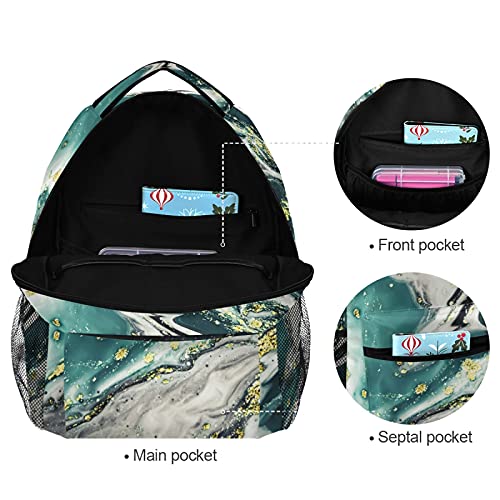 xigua Lightweight Backpack Marble Ripple Green Print Daypack Travel School Bag for College Women Men