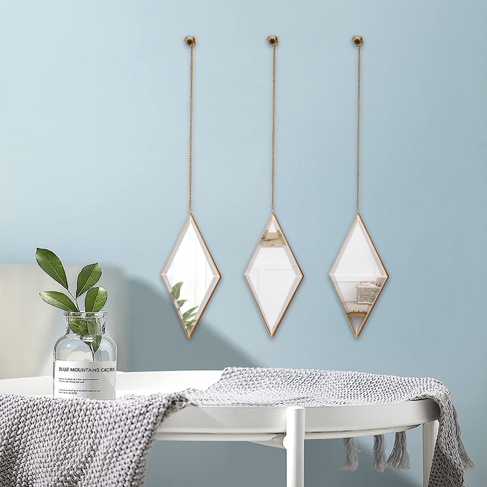 yshengood Diamond Wall Mirror Home Decor Mirror,Hanging Glass Mirror for Living Room and Bedroom