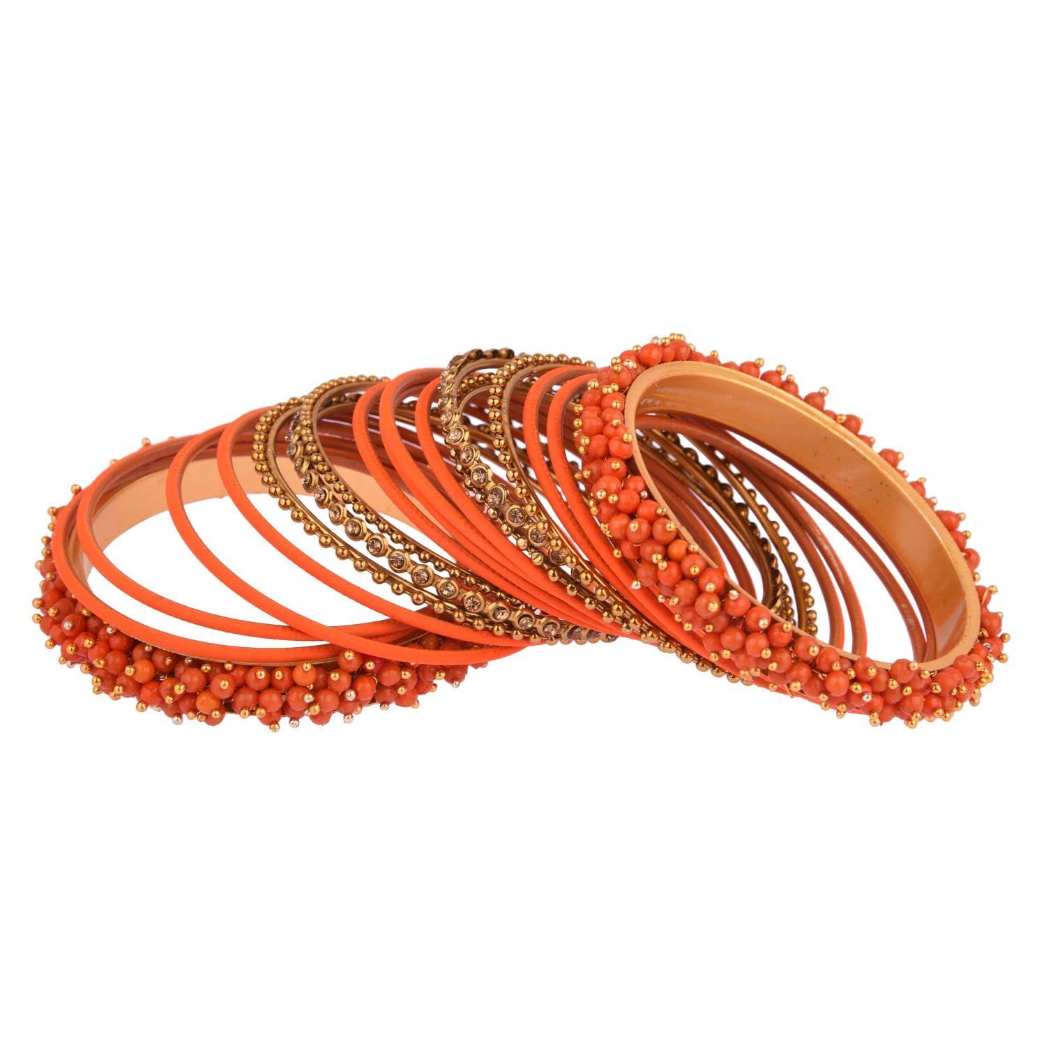 Efulgenz Beaded Bracelet Bangle Set Indian Bangles for Women Faux Pearl Beads Boho Bracelets with Matte Finish Metal Bangles and Oxidized Crystal Metal Ball Bangles Statement Jewelry for Women (20