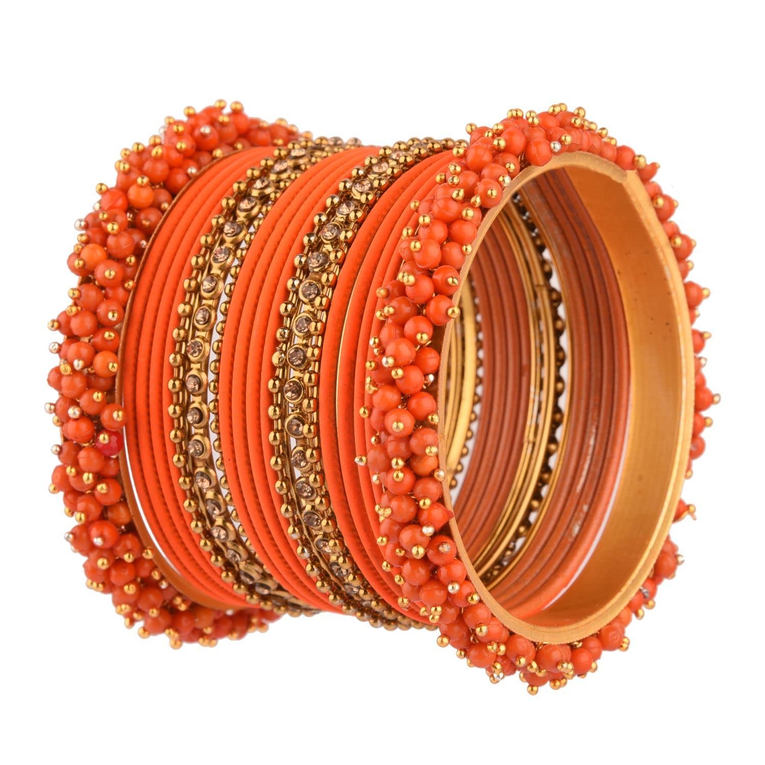 Efulgenz Beaded Bracelet Bangle Set Indian Bangles for Women Faux Pearl Beads Boho Bracelets with Matte Finish Metal Bangles and Oxidized Crystal Metal Ball Bangles Statement Jewelry for Women (20