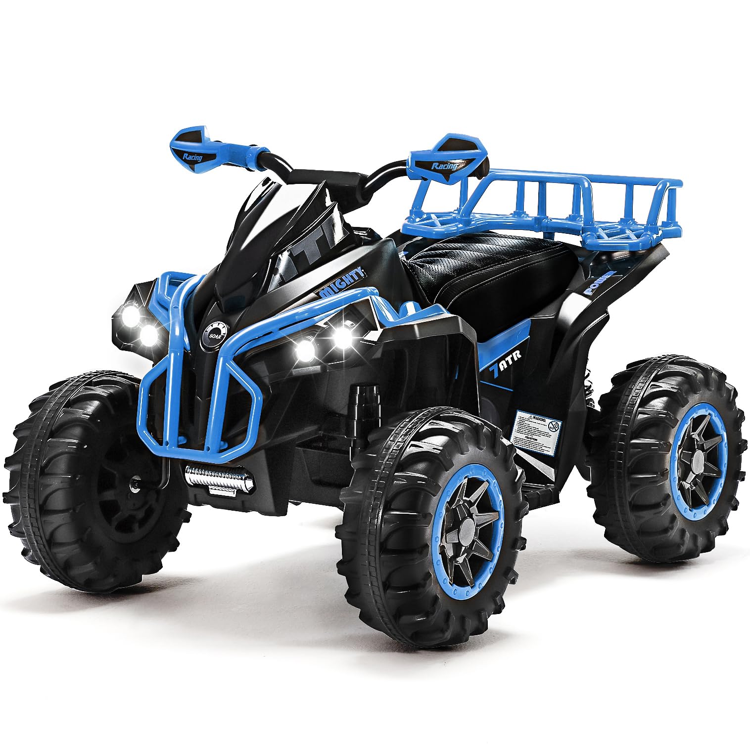 Soar Four Wheeler for Kids - Electirc Toddler 4 Wheeler for Kids 3-6, Ride on ATV 12v Battery Powered, Kids Quad with LED Lights, Music, High Low Speed, USB/TF, Treaded Tires, Blue
