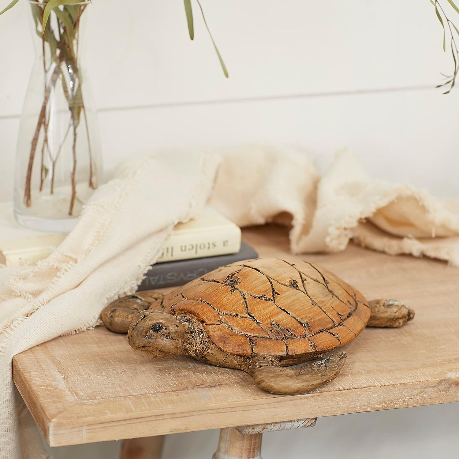 Driftwood Sea Turtle Statue Rustic Wood Look Garden Turtle Coastal Home Decor