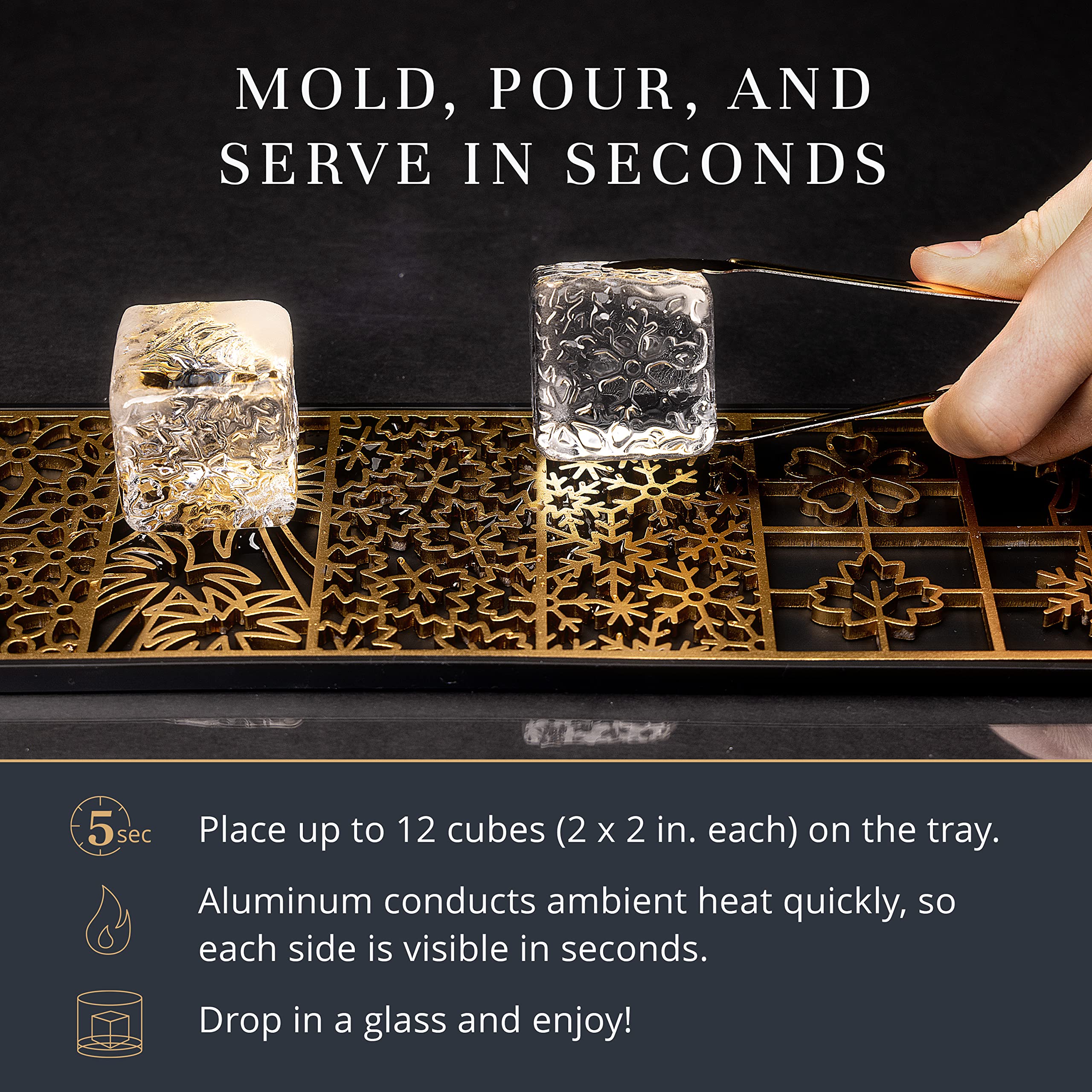 Clear Ice Cube Maker Design Tray - Craft Modern Ice Molds for Bourbon & Cocktails in 5 Seconds - Whiskey Mold Cube Stamp β Bartender Accessories - Copper Ice Press Cocktails by Ash Harbor (Seasons)