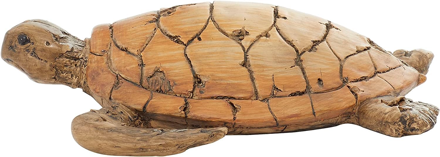 Driftwood Sea Turtle Statue Rustic Wood Look Garden Turtle Coastal Home Decor