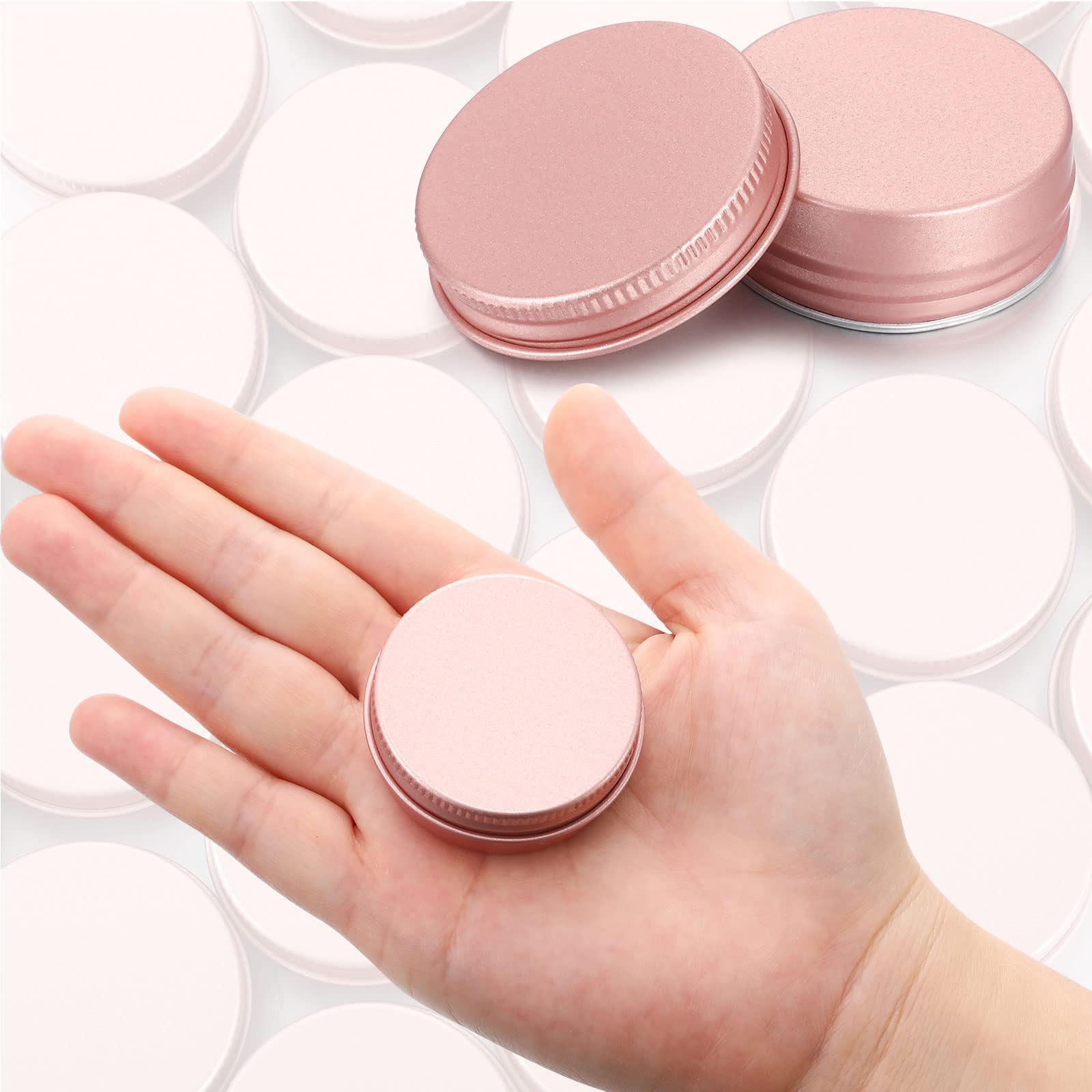 Patelai 64 Pieces Lip Balm Tin Containers Screw Top Round Tin Cans Aluminum Jar with Screw Lid, Empty Bottle Travel Cosmetic Sample Container for DIY(0.5 oz,Rose Gold)