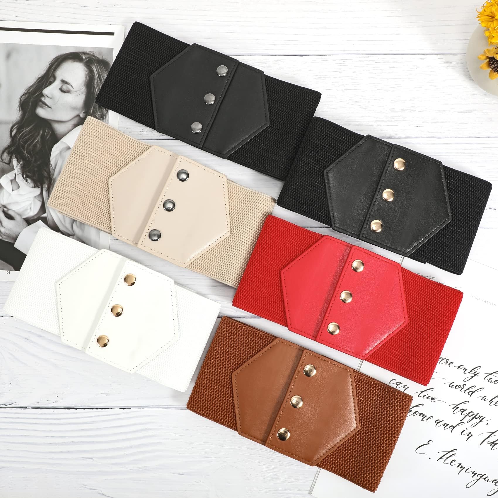 WHIPPY Women Wide Elastic Belts for Dress Snap-Button Stretch Corset Belt Ladies Stretchy Waistband Black Silver Buckle S