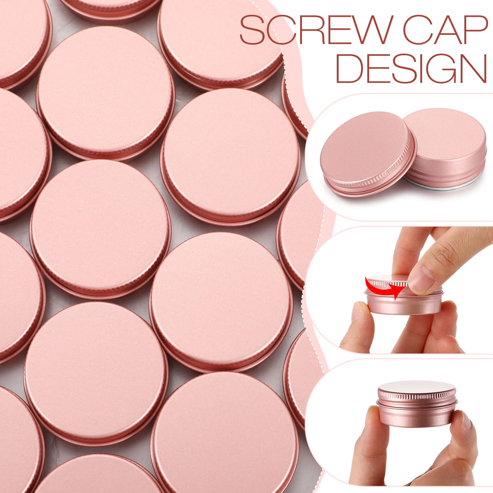 Patelai 64 Pieces Lip Balm Tin Containers Screw Top Round Tin Cans Aluminum Jar with Screw Lid, Empty Bottle Travel Cosmetic Sample Container for DIY(0.5 oz,Rose Gold)