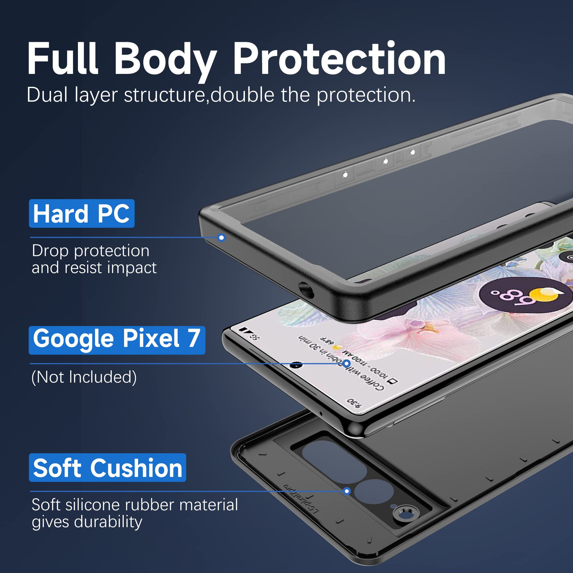 DINGXIN Google Pixel 7 Pro Case Waterproof, IP68 Certified Waterproof Shockproof Built-in Screen Protector Full Body Case for Pixel 7 Pro 2022 (Black)