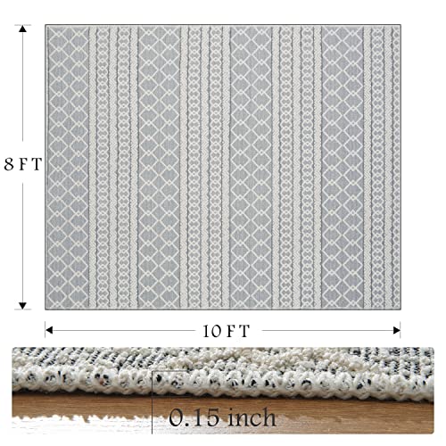 8x10 Area Rugs for Living Room Woven High-Low Textured Washable Rug Neutral Moroccan Boho Rug Indoor Carpet Ideal for Bedroom Dorm Playroom Dining Office