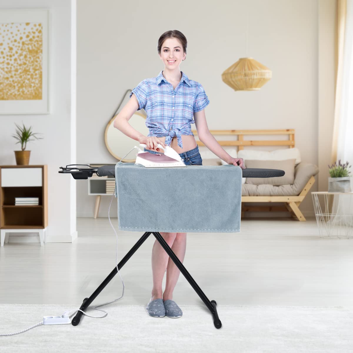 Duwee 13"x38" Ironing Board with Heat Resistant Cover and Thicken Felt Pad, Folding Adjustable Height Large Ironing Board,Heavy Sturdy Legs,Black