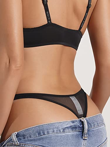 Milumia Women V Cut Thong Panties Sexy Low Rise Exotic Underwear Black Small