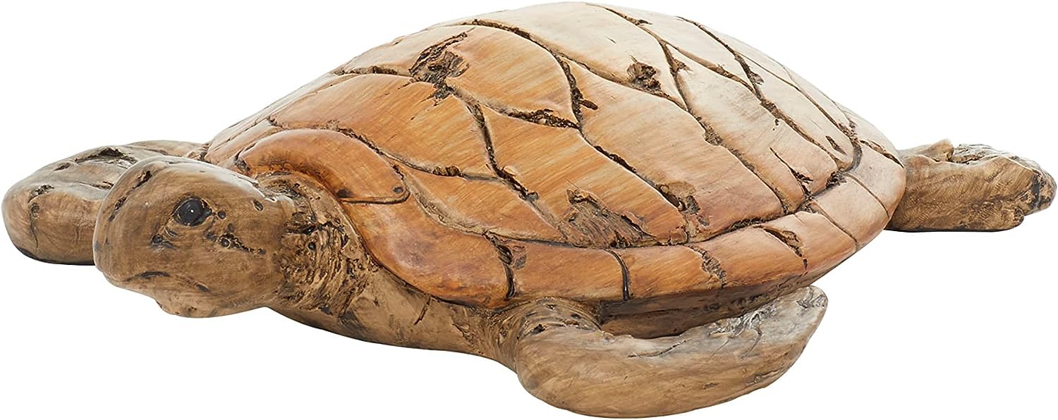 Driftwood Sea Turtle Statue Rustic Wood Look Garden Turtle Coastal Home Decor