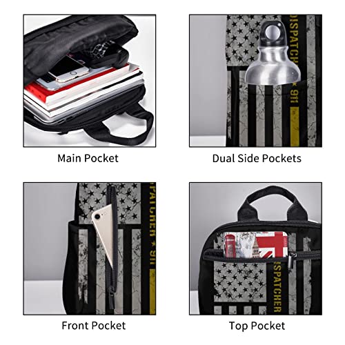 Unisex 911 Dispatcher Thin Gold Line Travel Laptop Backpack College School Computer Bag Bookbag for Girls & Boys Black